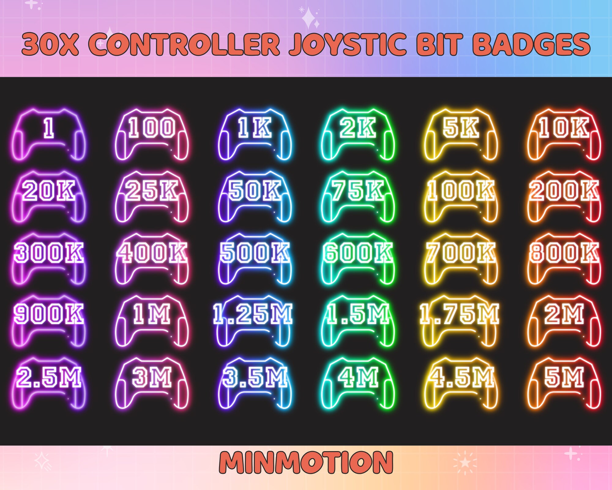 30x Controller Joystic Neon Twitch Tier Bit Badges/ Complete - Etsy