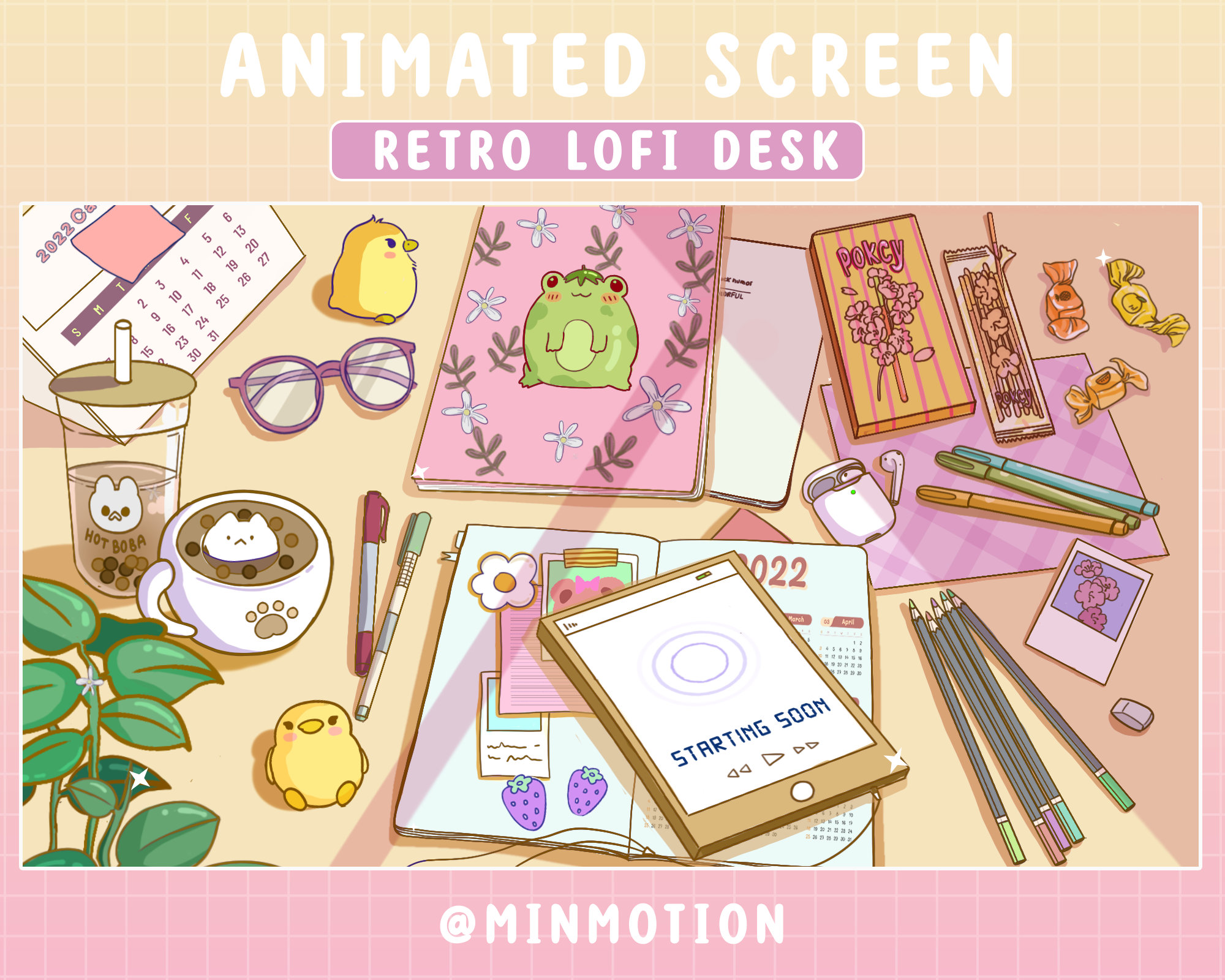 Animated Twitch Stream Screen / Retro Lofi Aesthetic Desk / - Etsy