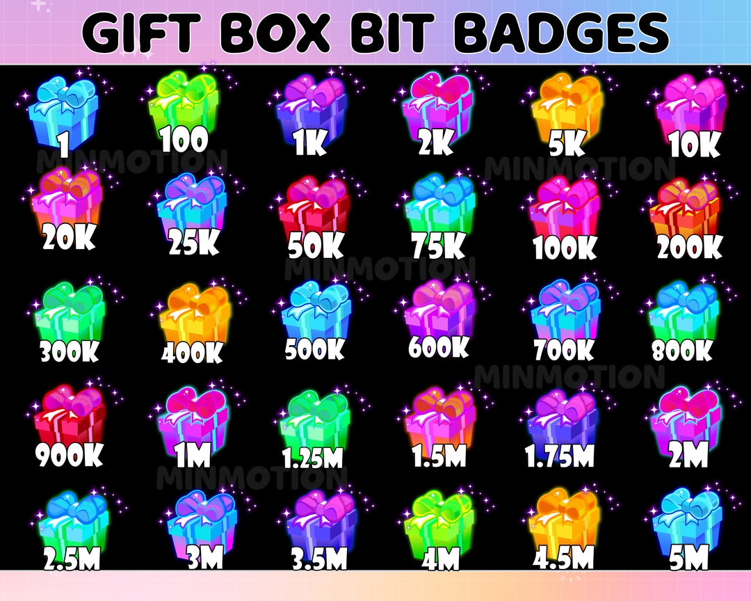 30x Gift Box Twitch Bit Badges / Complete Twitch Bit Badges Set ...