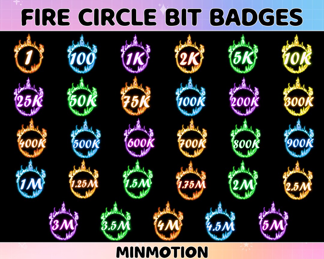 Fire Circle Bit Badges/ Complete Twitch Bit Badges Set/ Twitch Tier ...
