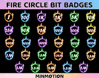 30x Fire Bit Badges/ Twitch Tier Badges / Rainbow Fire / Number Bit ...
