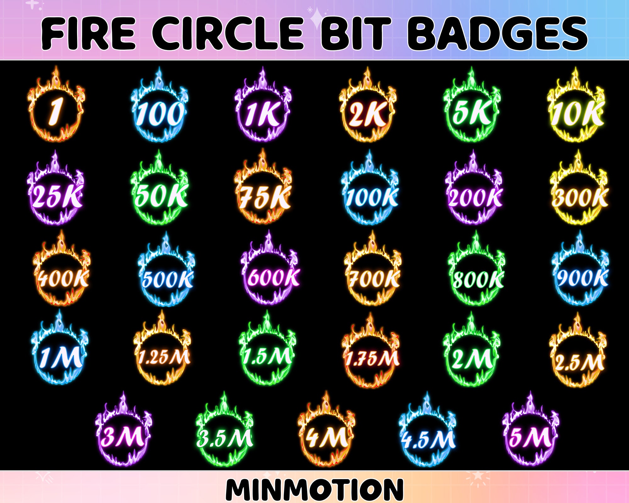 Fire Circle Bit Badges/ Complete Twitch Bit Badges Set/ Twitch - Etsy