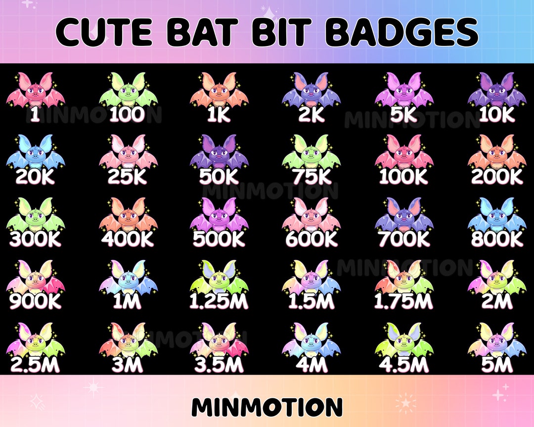 30x Cute Bat Twitch Sub Bit Badges / Kawaii Cute Bat / Number Bit ...