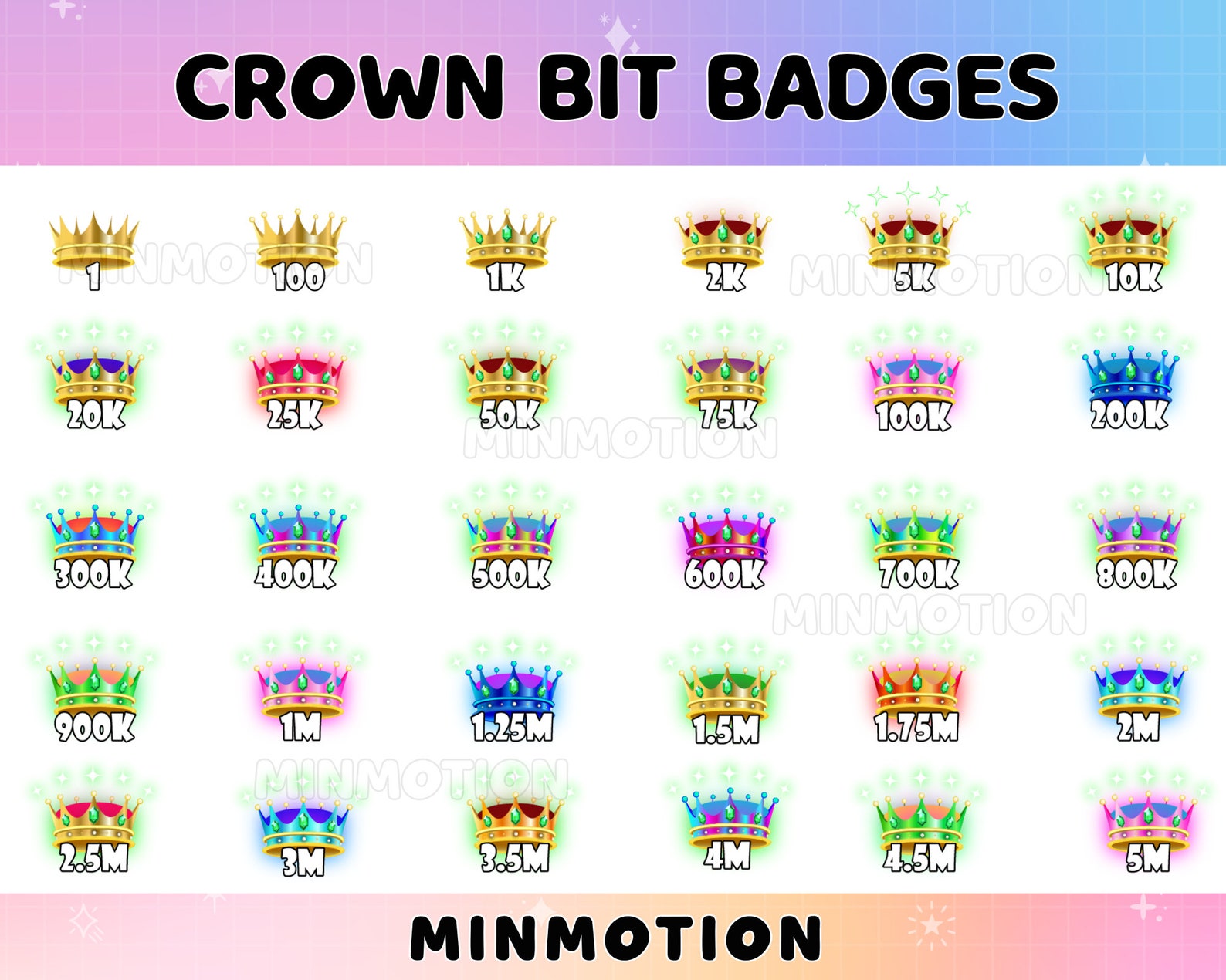 30x Crown Twitch Bit Badges / Diamond Crowns / Bit Tier Badges / Number ...