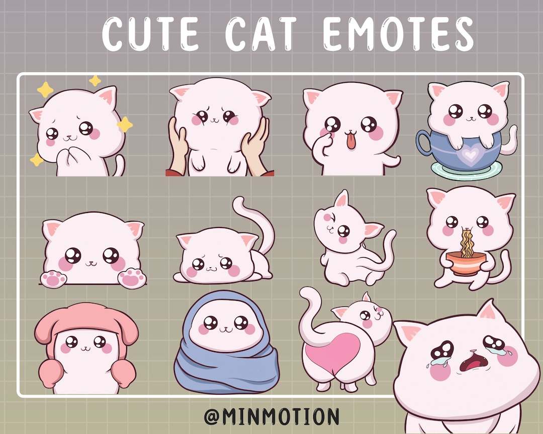 12x Cute Cat Twitch Discord Emotes / Twitch Emotes Pack / Kawaii Kitty ...