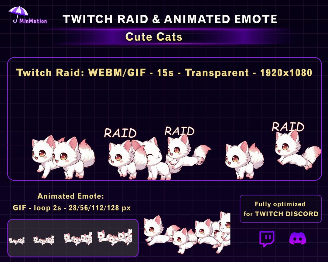 Animated Cute Cat Twitch Raid Alert, Chibi Cat Raid Animation With Cat ...