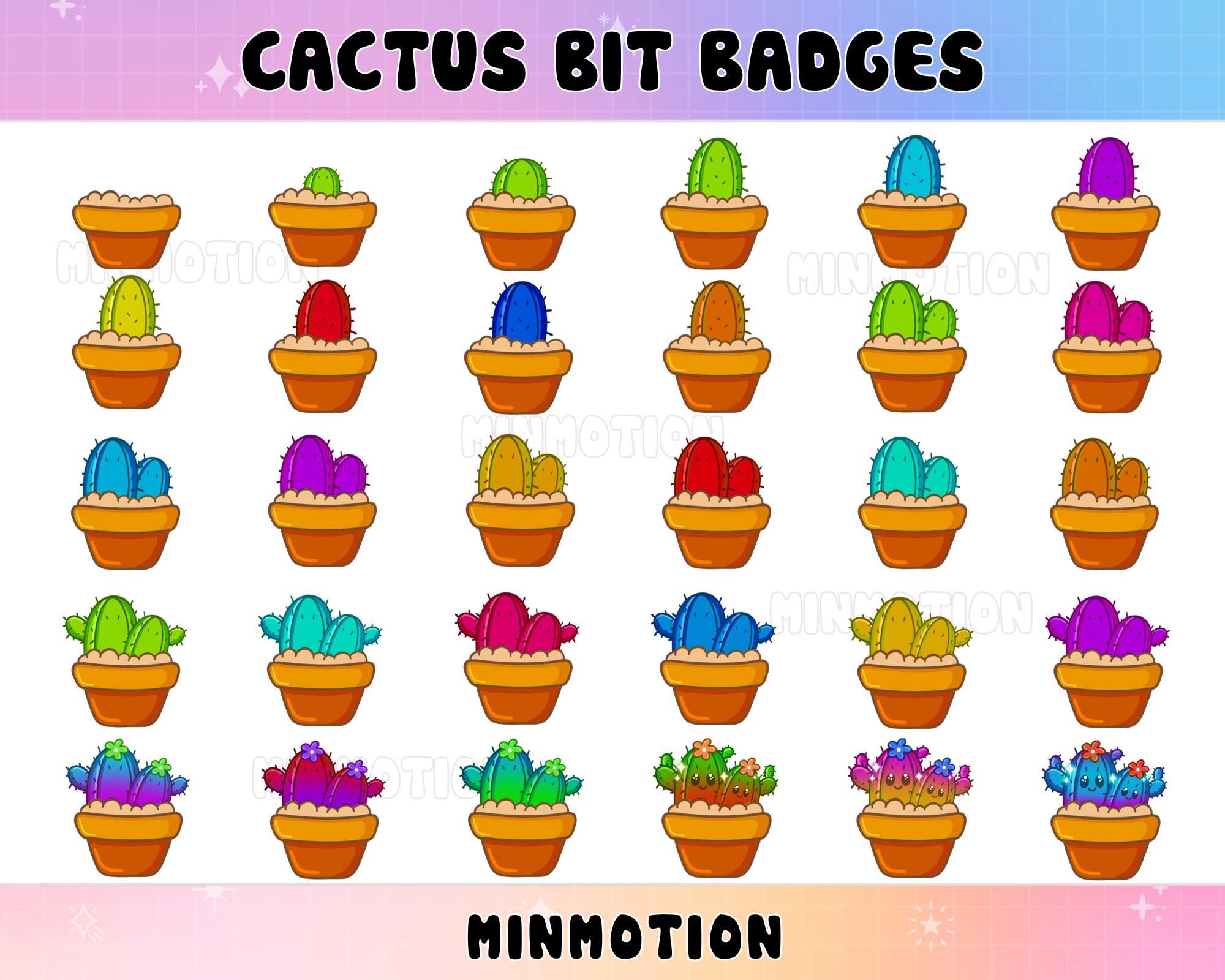 Cactus Twitch Sub Bit Badges / Kawaii Cactus Twitch / Number Bit Badges ...