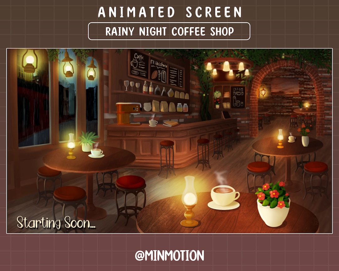 Animated Rainy Night Coffee Shop Twitch Stream Screen / Rainy Overlay ...