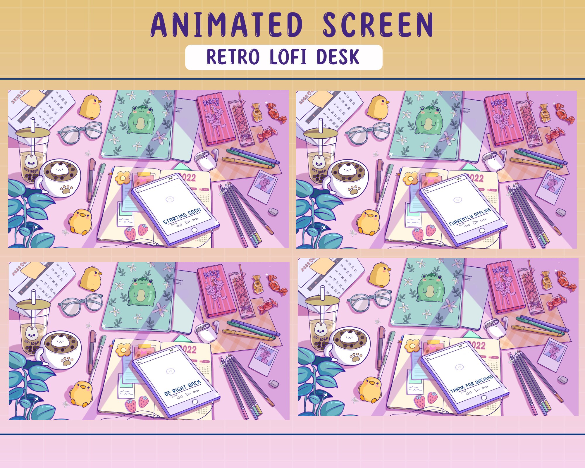 FULL ANIMATED Retro Lofi Desk Twitch Stream Package Overlay / - Etsy