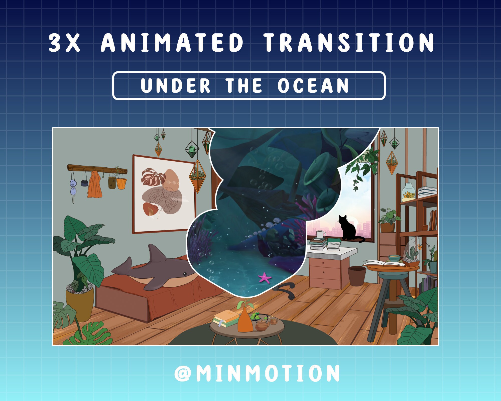 3x Animated Transition Under the Ocean Twitch Stream / Shark - Etsy