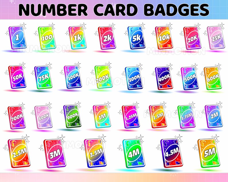 30x Number Card Bit Badges / Complete Twitch Bit Badges Set / - Etsy