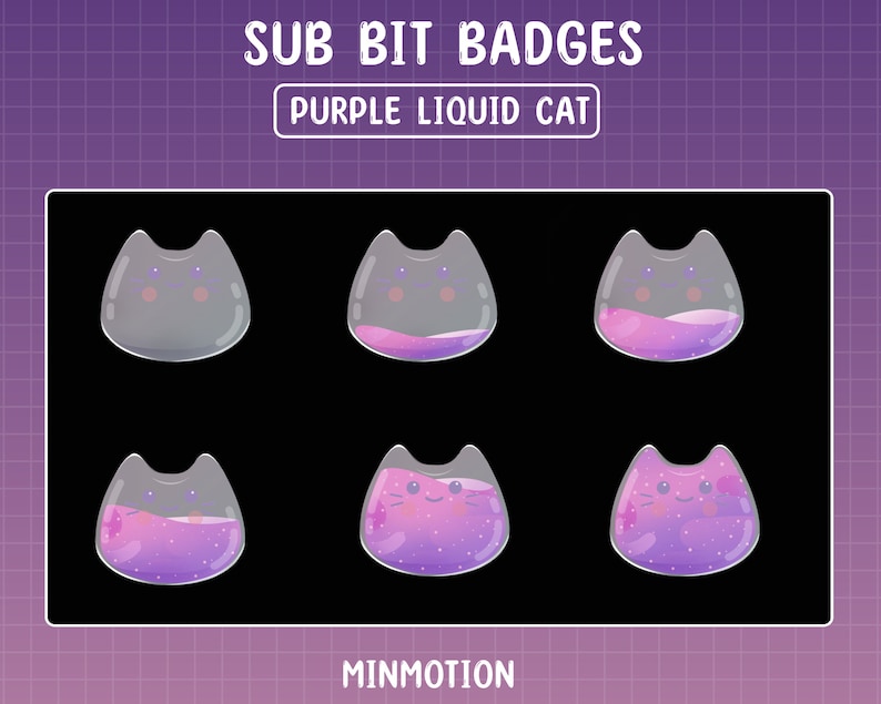 Purple Liquid Cat Botle Twitch Sub Bit Badges / Kawaii Magic Cat Botle ...