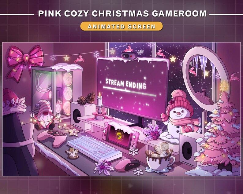 5x Animated Screens Pink Cozy Christmas Gameroom/ Christmas Twitch ...