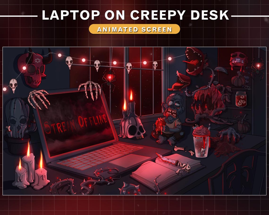 Animated Halloween Game Room Twitch Screen / Horror Laptop Desk Twitch ...