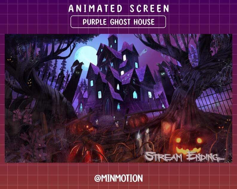 Animated Purple Ghost House Twitch Stream Screen / Spooky House in the ...