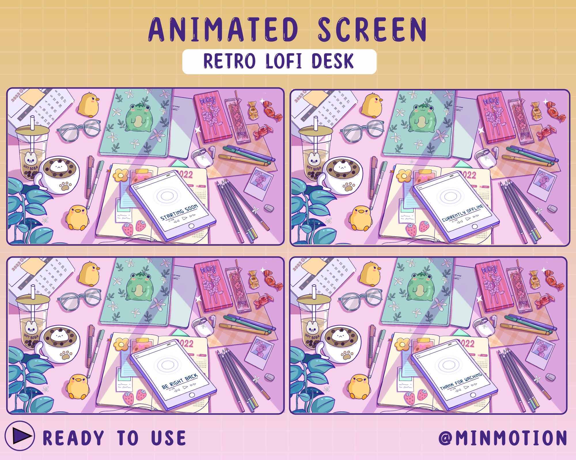 Animated Twitch Stream Screen / Retro Lofi Aesthetic Desk / - Etsy