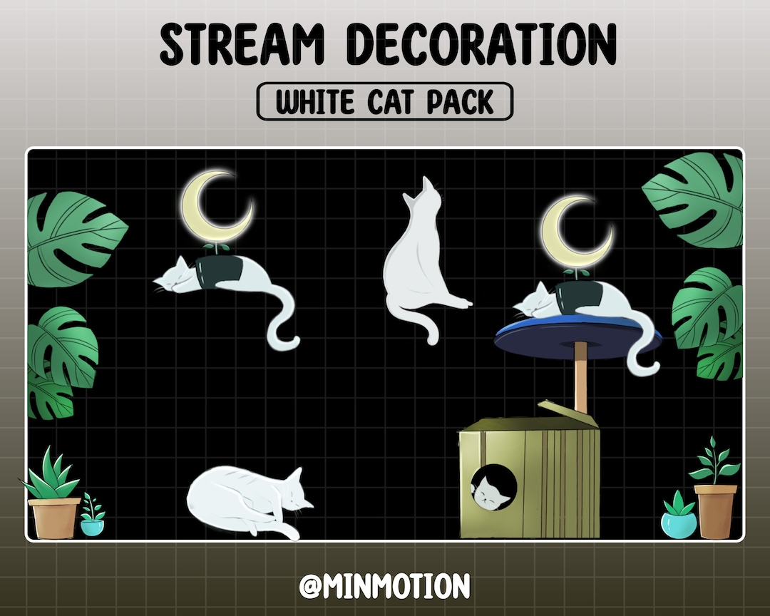 Animated Stream Decoration White Cat / Lofi Aesthetic Kitty / Cute Meow ...