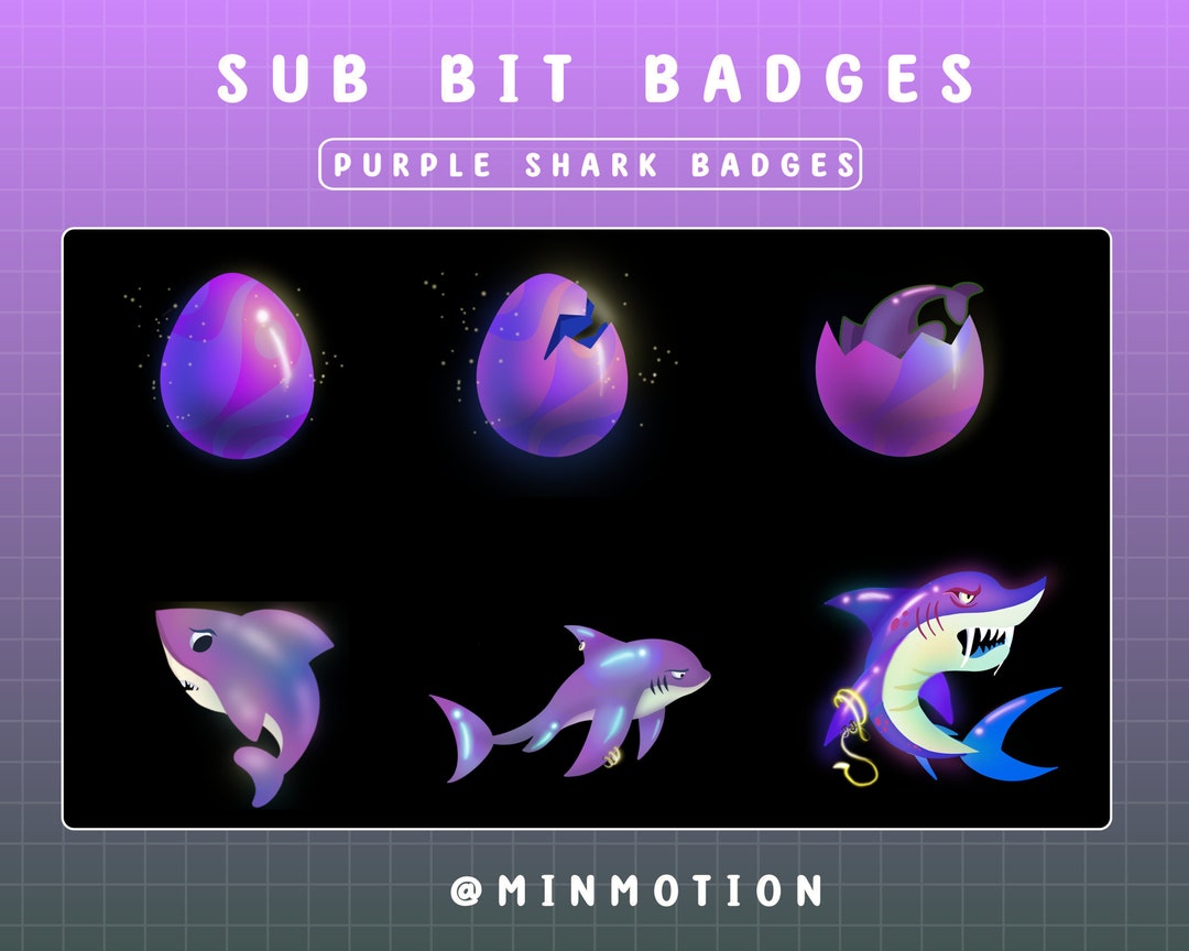 Purple Shark Sub Badges / Baby Shark Twitch Sub / Kawaii Animal Emoji ...
