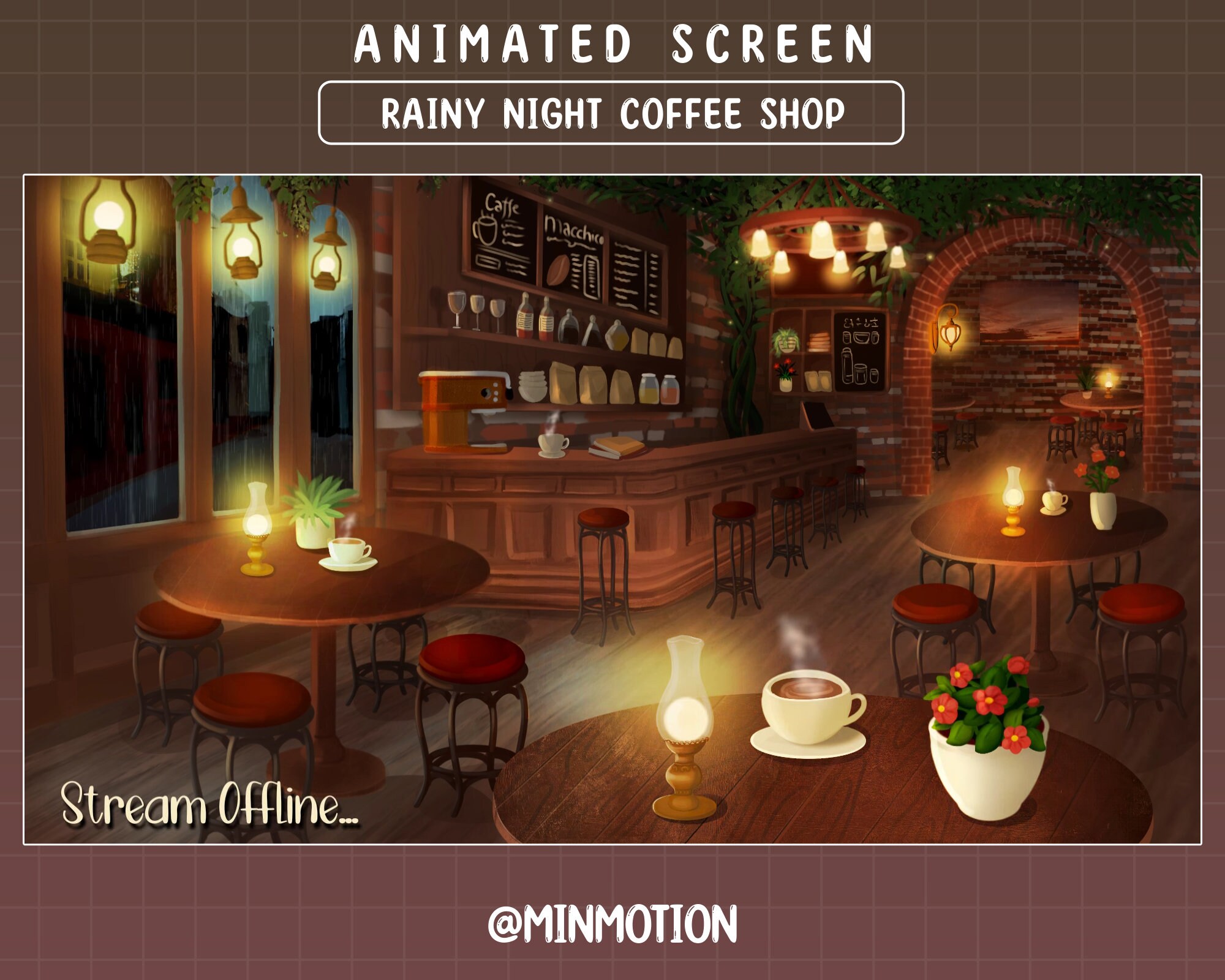 Animated Rainy Night Coffee Shop Twitch Stream Screen / Rainy Overlay ...