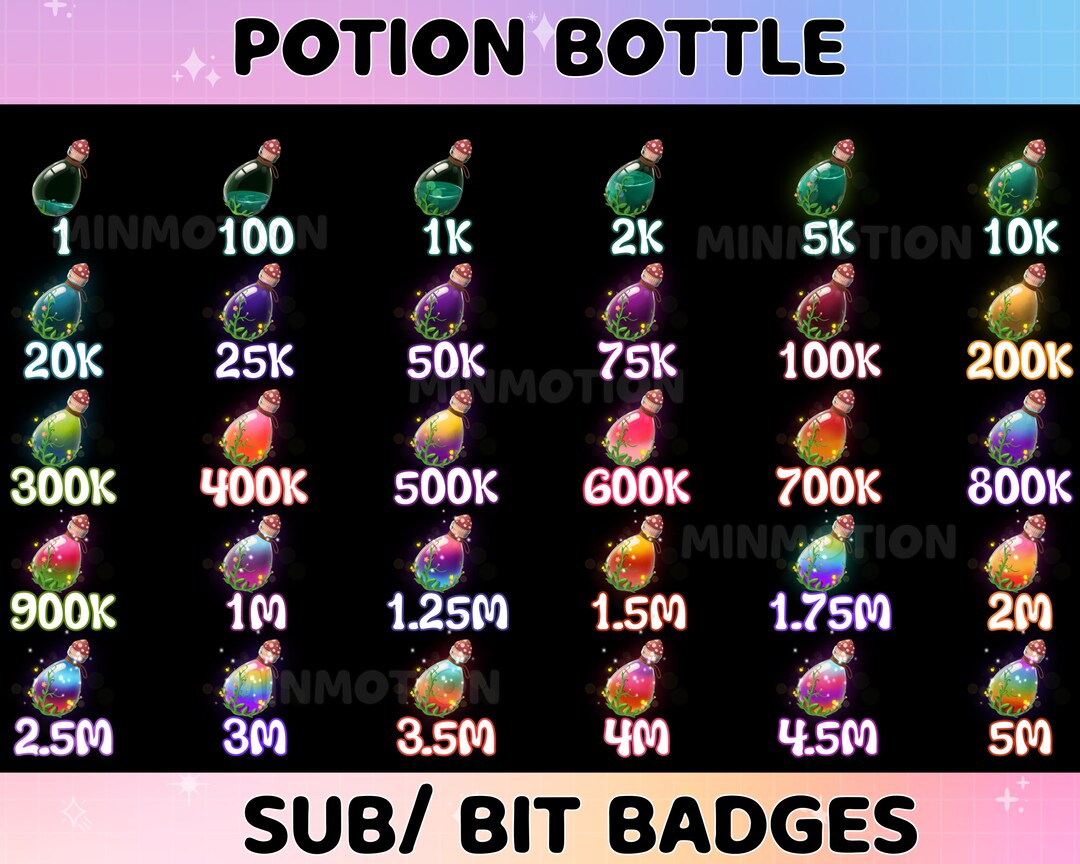 Potion Bottle Twitch Sub Bit Badges / Kawaii Magic Potion Botle ...
