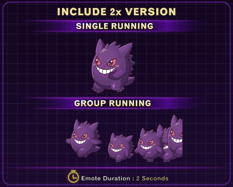 Pack d'émotes animés Gengar Running Twitch, course individuelle ou en ...