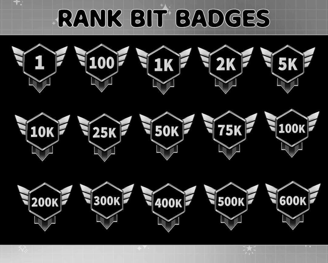 Black Ranks Twitch Bit Badges / Complete Twitch Bit Badges Set / Number ...