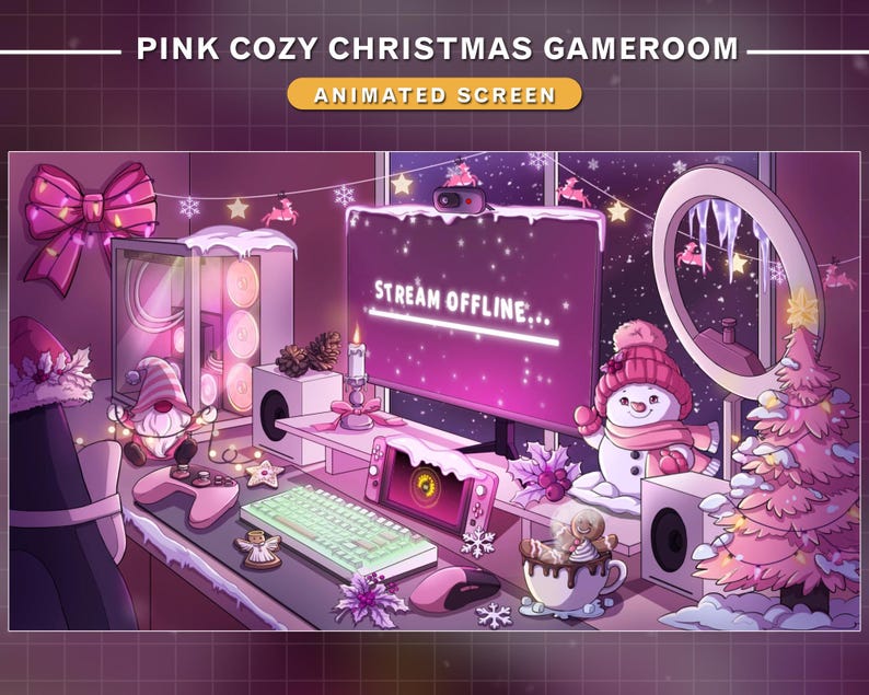 5x Animated Screens Pink Cozy Christmas Gameroom/ Christmas Twitch ...