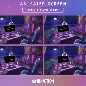 Animated Sea View Game Room Twitch Screen / Purple PC Setup Room ...
