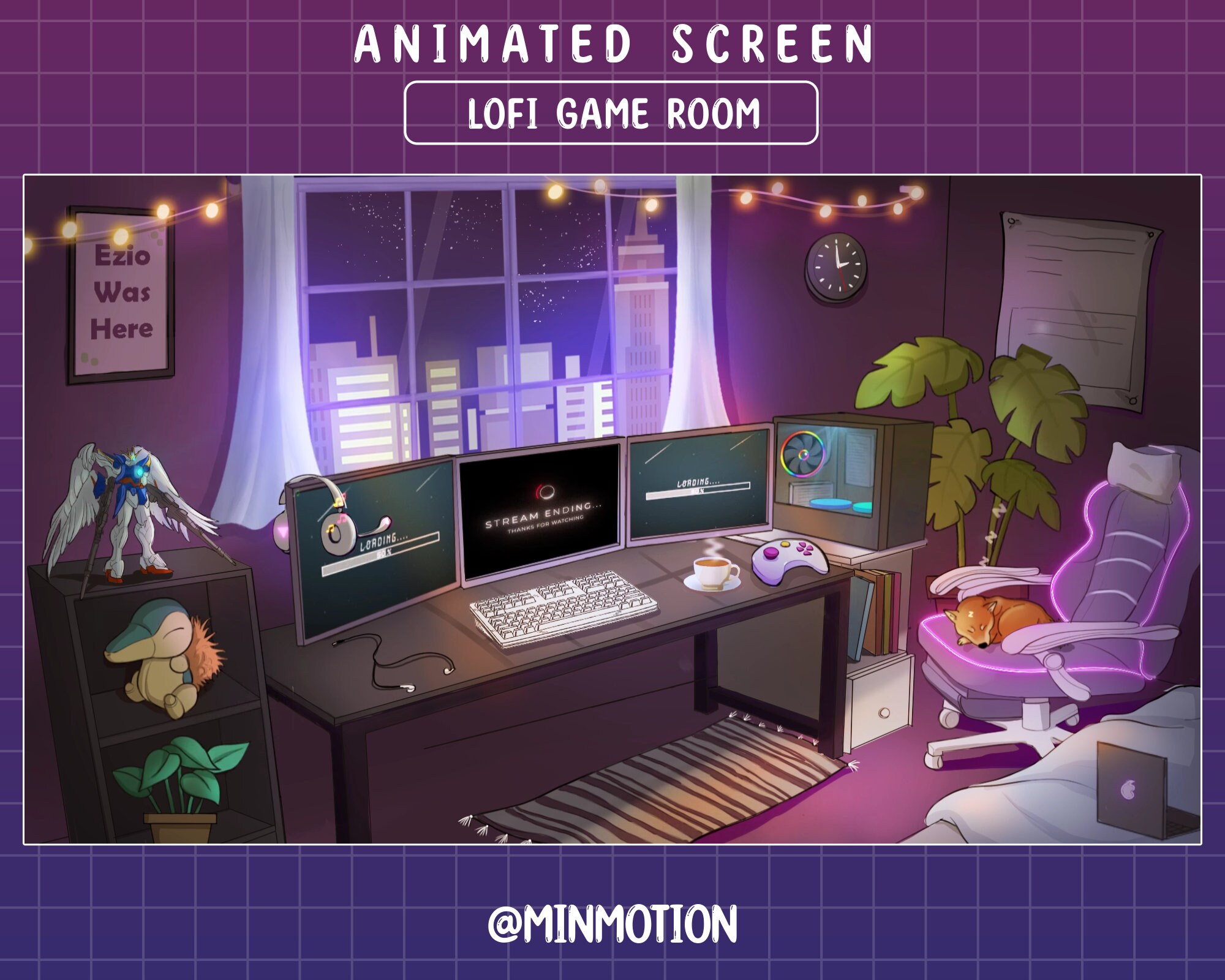 Animated Purple Gaming Room Twitch Stream Full Package / Lofi Aesthetic ...