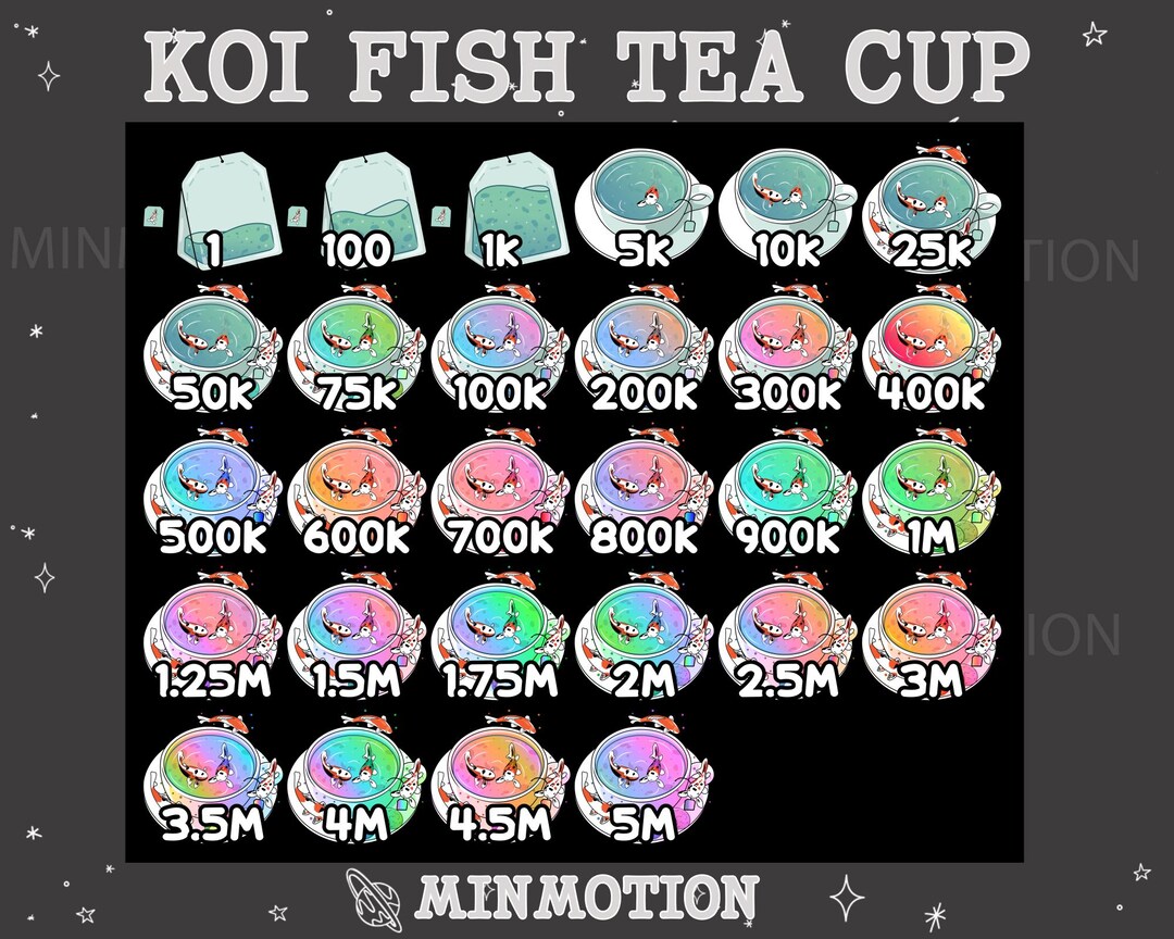 Koi Fish Tea Cup Twitch Sub Bit Badges / Number Bit Badges / Sub Bit ...