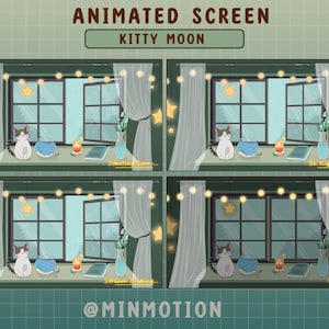 FULL ANIMATED Cute Kitty Moon in Cozy Room Heavy Rainy Day Twitch ...