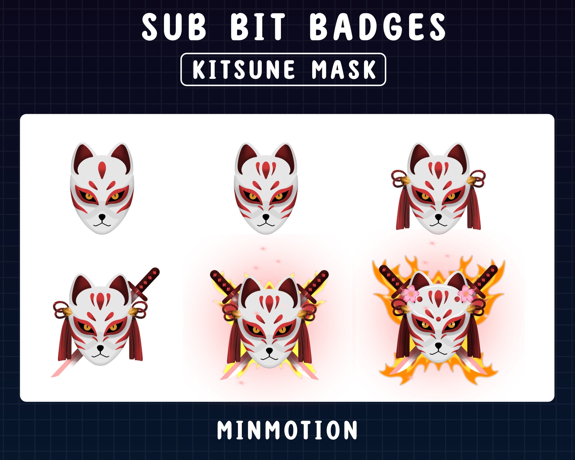 Kitsune Mask Sub Bit Badges / Fox Twitch Badges / Warrior - Etsy