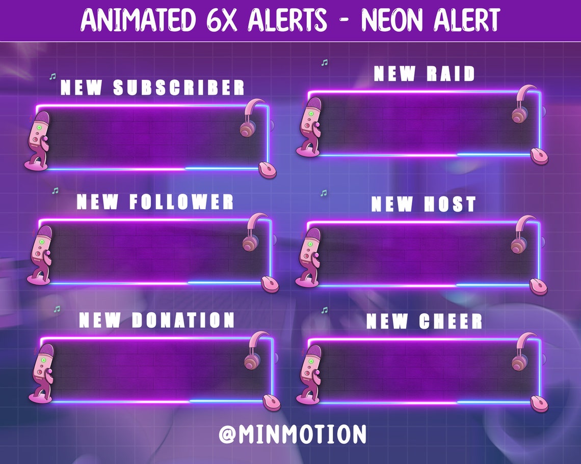 6x Animated Twitch Neon Alert / Pink Purple Neon Twitch Alert for ...