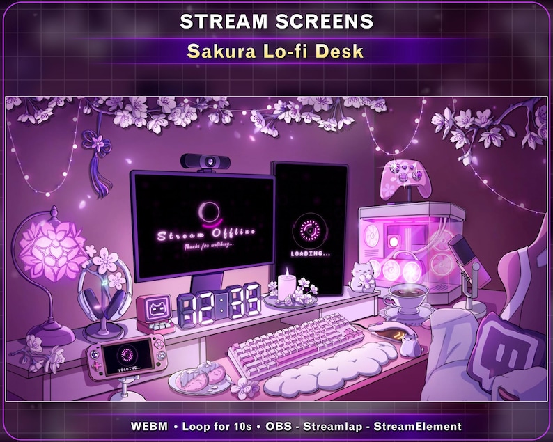 Animated Spring Sakura Lofi Desk Stream Screens, Cozy Pink Cherry ...