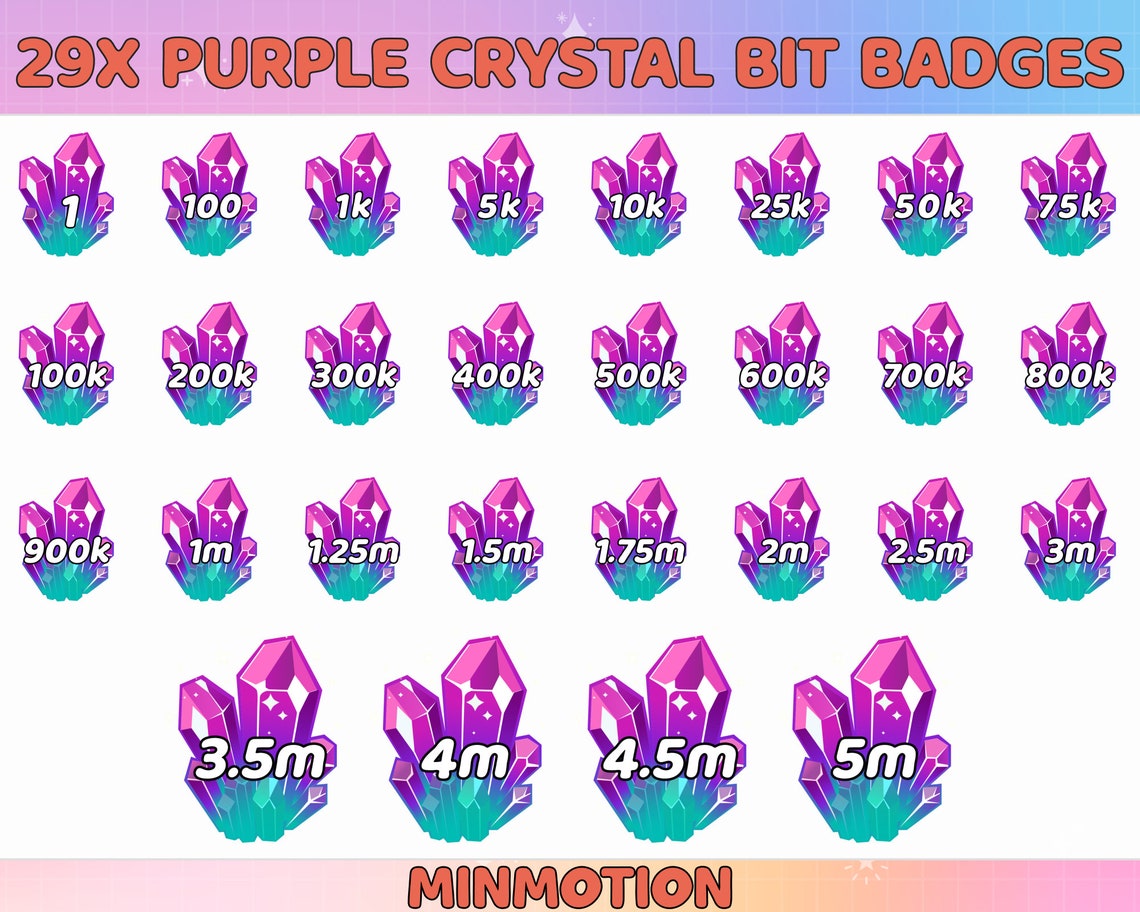 29x Crystal Gem Bit Badges / Complete Twitch Bit Badges Set / - Etsy