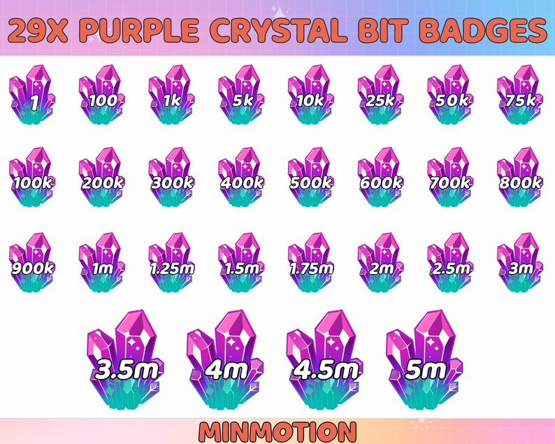 29x Crystal Gem Bit Badges / Complete Twitch Bit Badges Set / Twitch ...