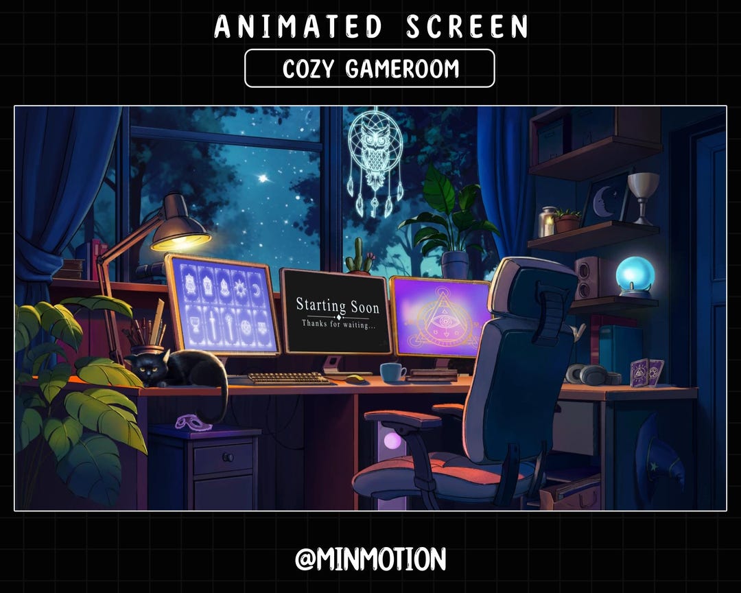 Animated Cozy Game Room Twitch Stream Screen / Tarrot Overlay / PC ...