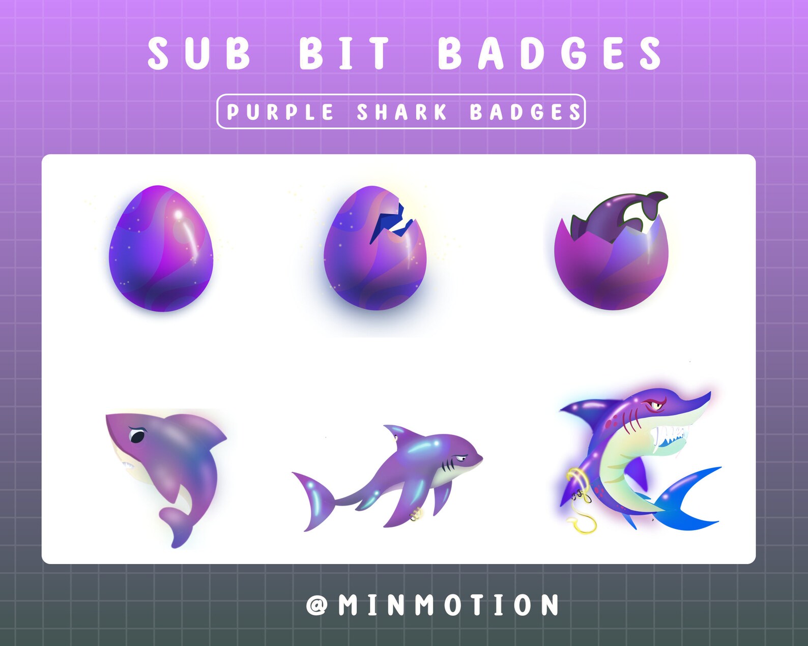 Purple Shark Sub Badges / Baby Shark Twitch Sub / Kawaii - Etsy