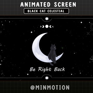 FULL ANIMATED Black Cat Twitch Stream Package/ Celestial Night Overlays ...