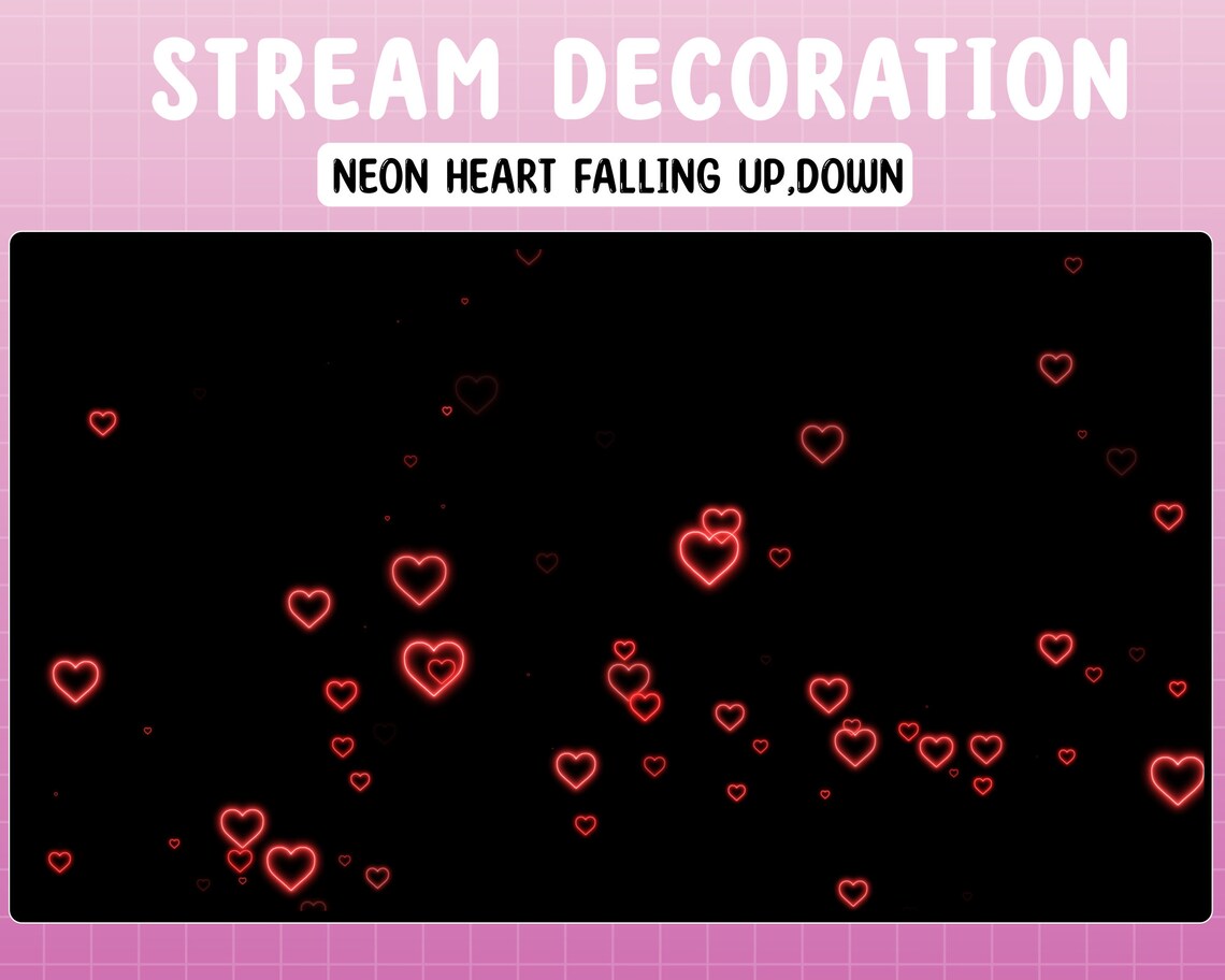 2x Animated Stream Decoration Falling Neon Red Heart Overlay / Falling ...