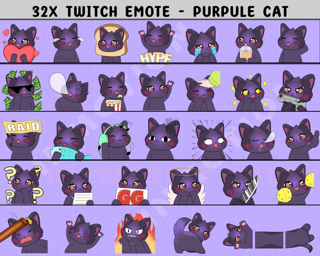 Twitch Emotes Purple Kitty Cat / Twitch Sub Emotes / Kawaii Chibi ...