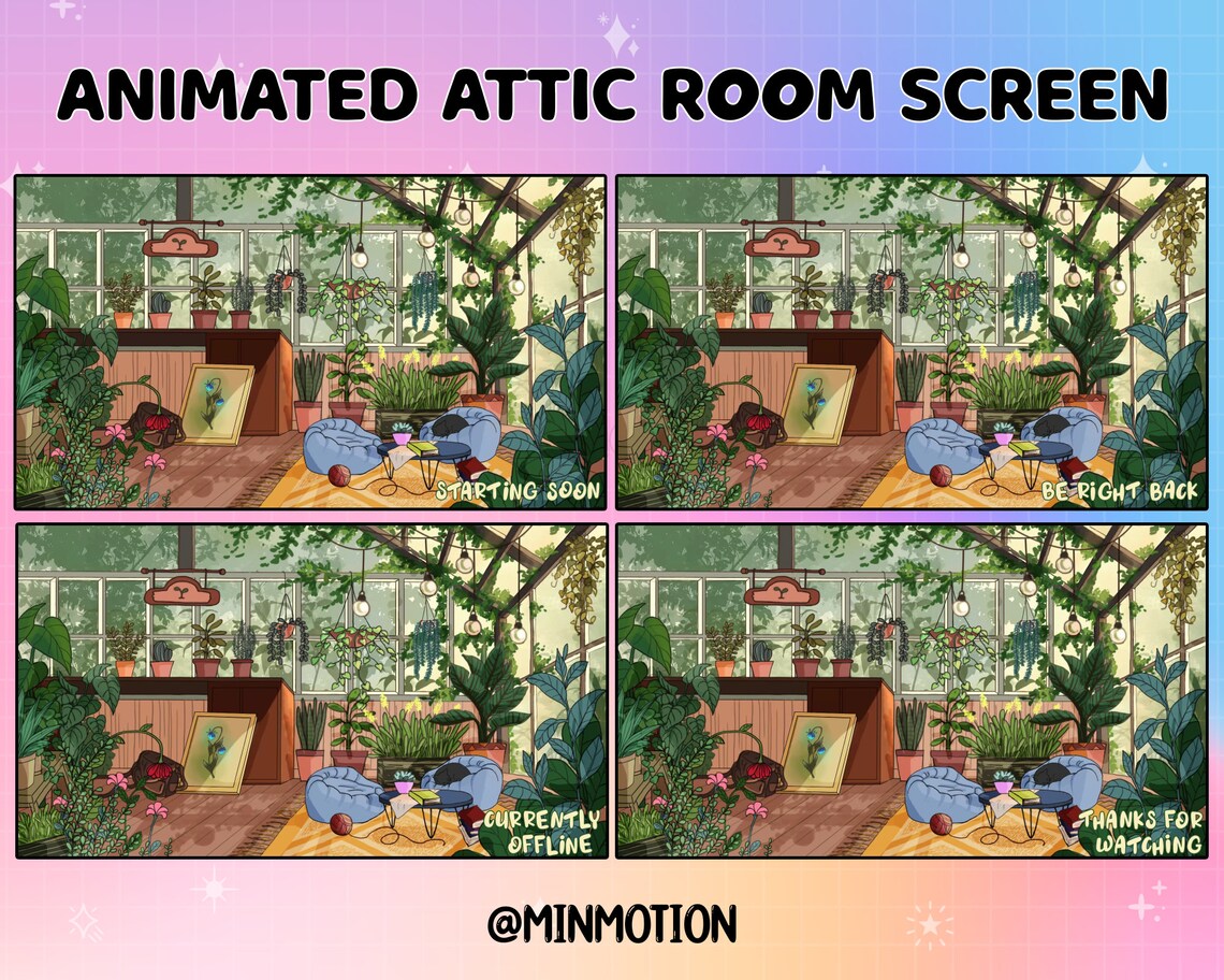 Animated Attic Room Twitch Screen / Kawaii Twitch Overlay / Setup Room ...