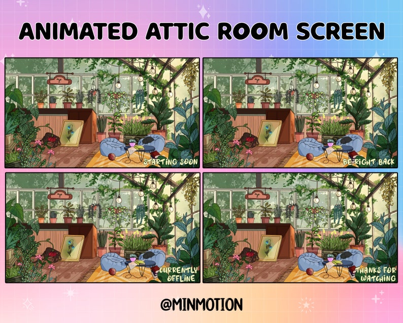 Animated Attic Room Twitch Screen / Kawaii Twitch Overlay / - Etsy
