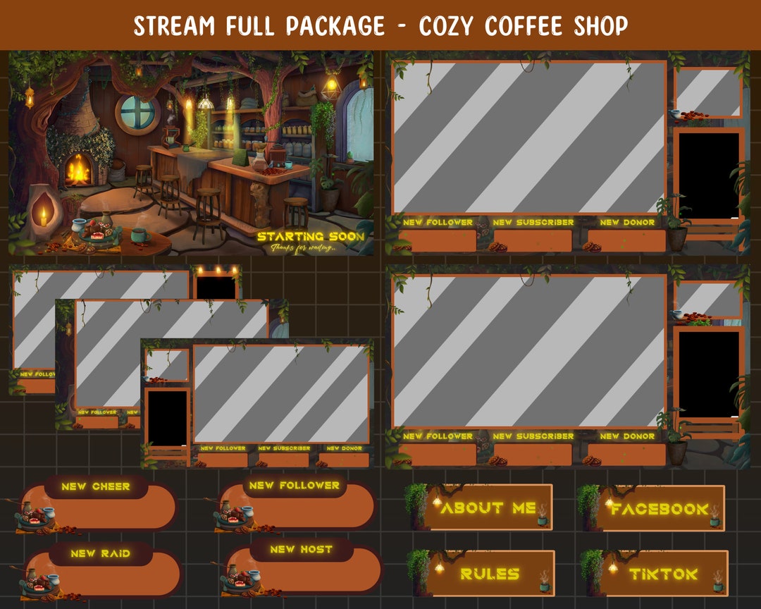 Animated Cozy Coffee Shop Twitch Full Package/rainy Day Overlay / Cozy ...