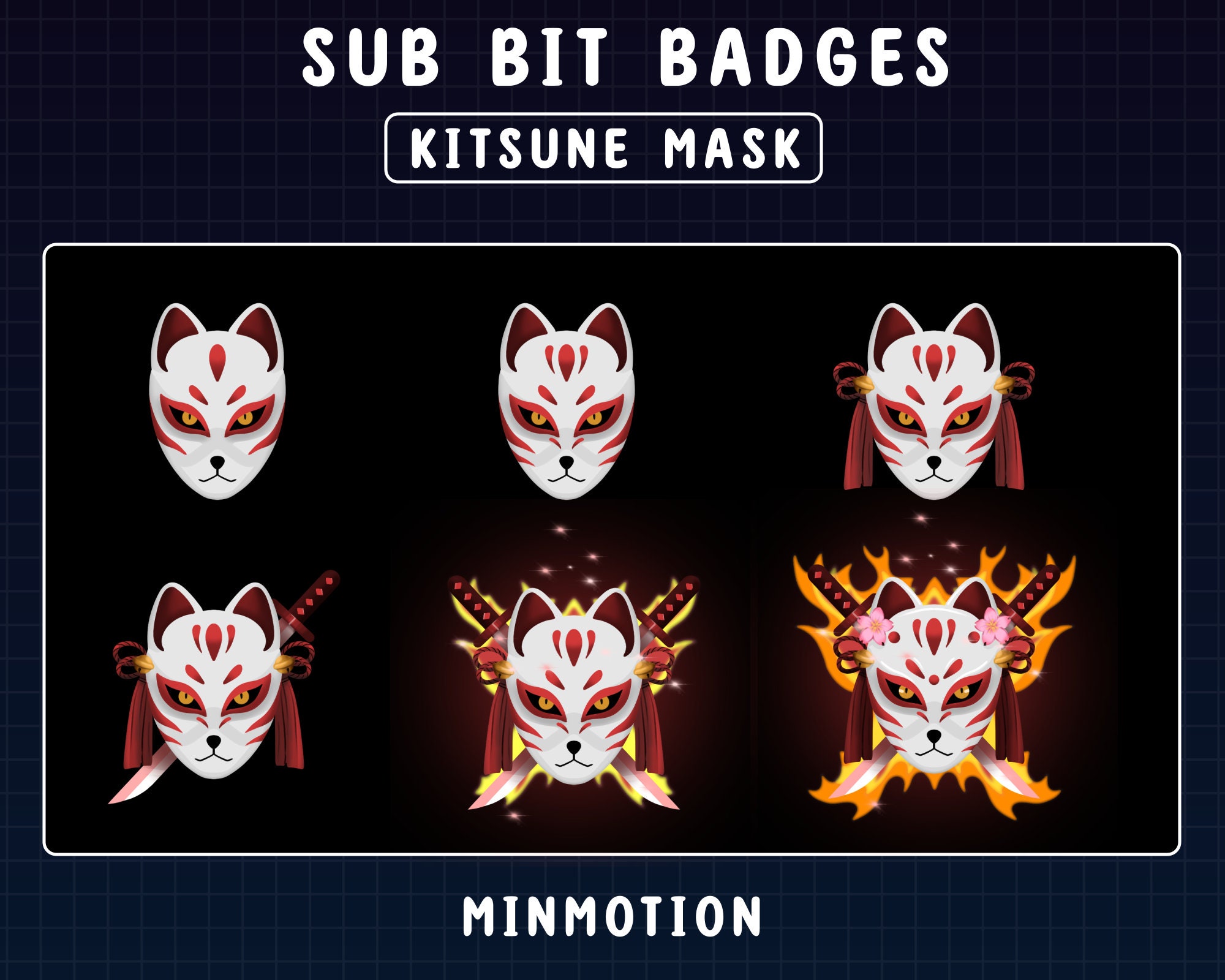 Kitsune Mask Sub Bit Badges / Fox Twitch Badges / Warrior - Etsy