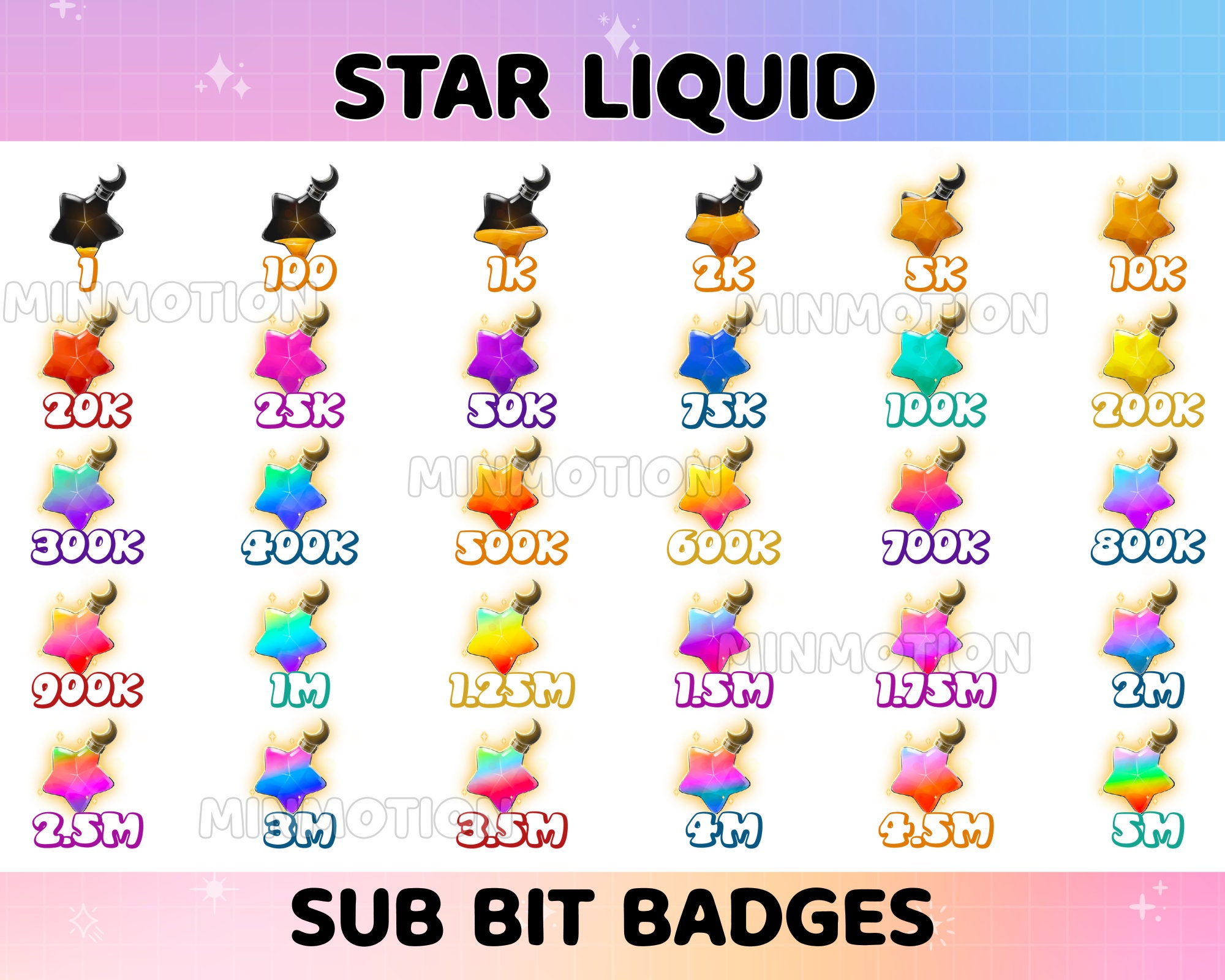 Liquid Star Sub Bit Badges / Complete Twitch Bit Badges Set / - Etsy