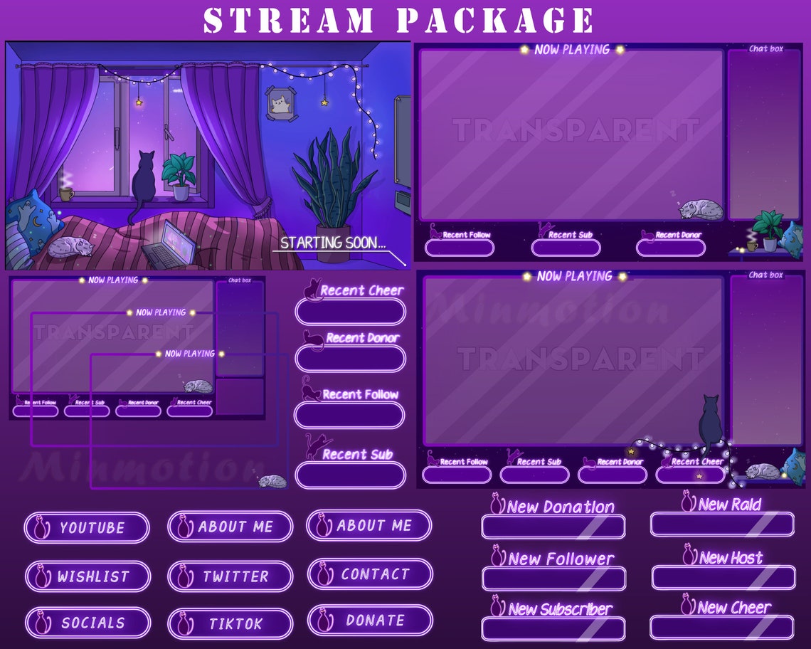 FULL ANIMATED Purple Dark Bed Room Twitch Overlay Stream - Etsy