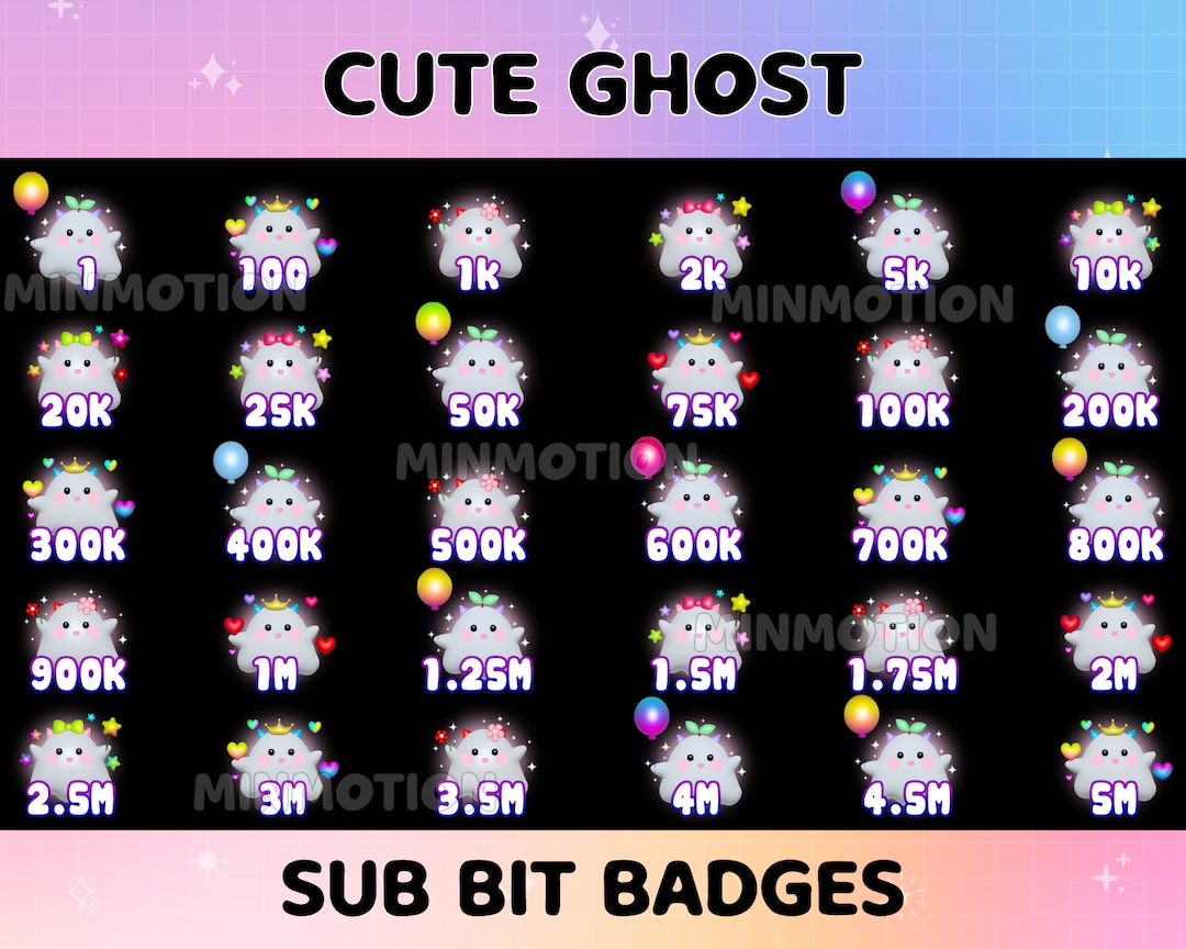 Cute Ghost Twitch Sub Bit Badges / Kawaii Cute White Ghost / Number Bit ...