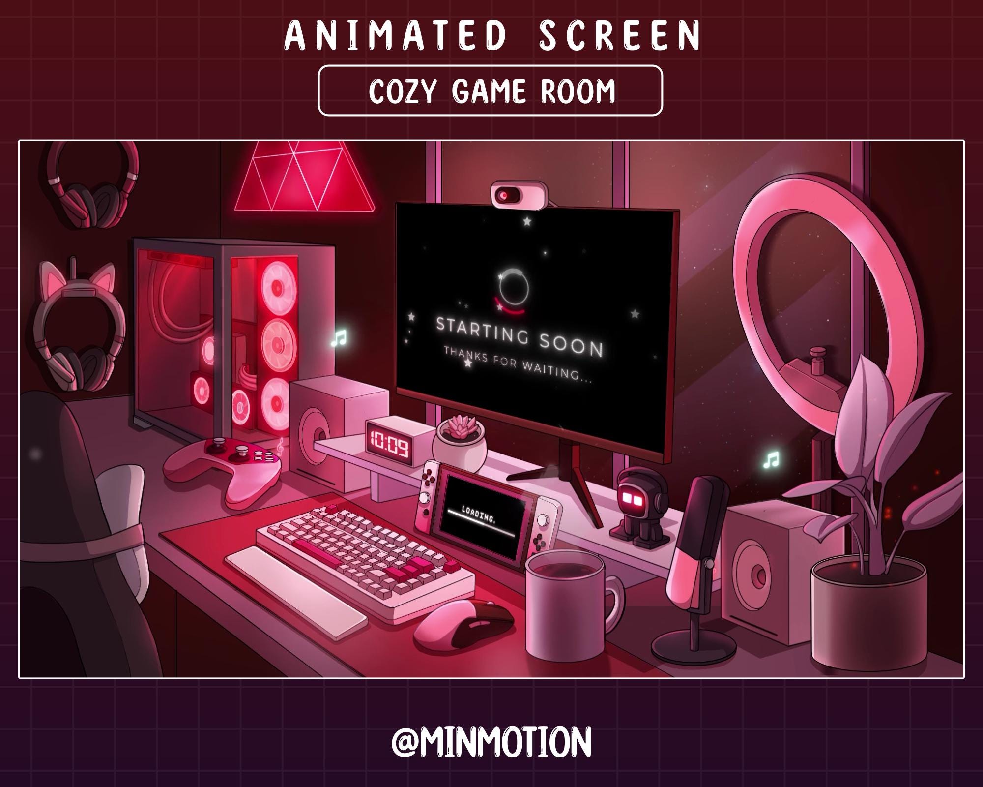 Animated Cozy Red Game Room Twitch Screen / Gamer Twitch Overlay ...