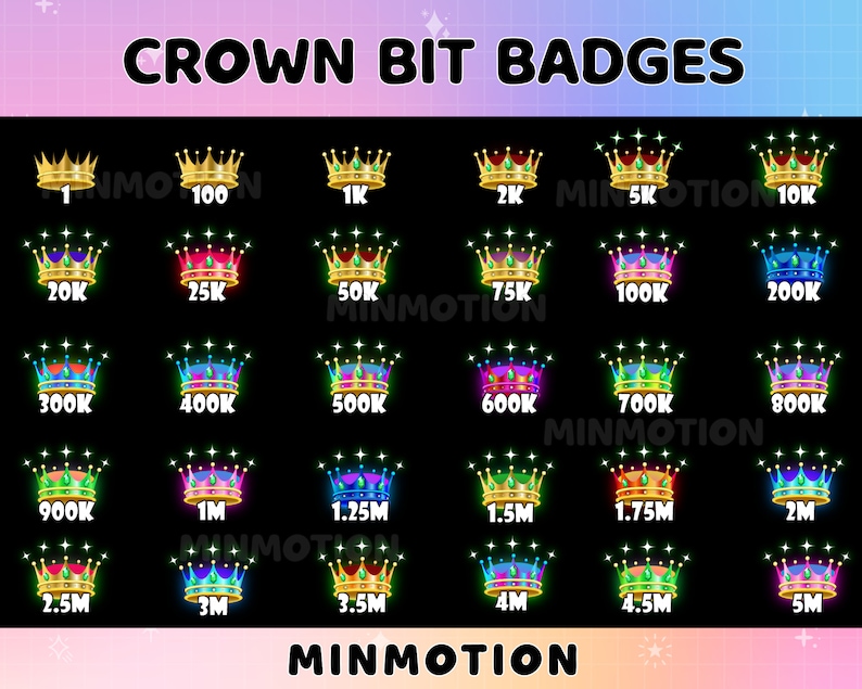30x Crown Twitch Bit Badges / Diamond Crowns / Bit Tier Badges / Number ...